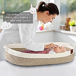 LDVINE Baby Changing Basket - Diaper Caddy Organizer Moses Diaper Basket Table Dresser Nursery Topper, Waterproof Foam Pad Storage Woven Bin Included