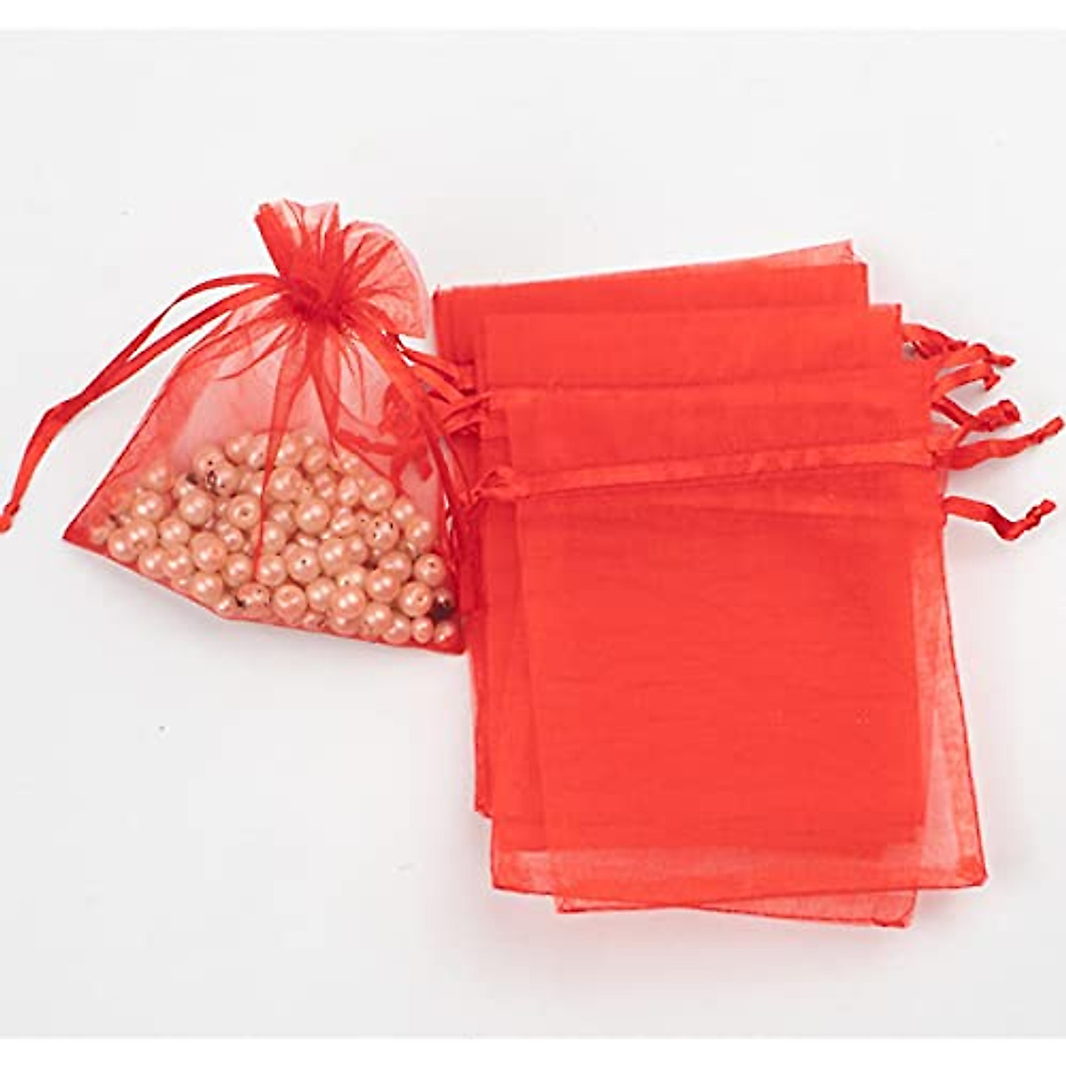 Jwsqmc 4x6 Inch Organza Gift Bags with Drawstring for Jewelry,Candy,100 Pcs Red Sachet,Sheer Fabric Mesh Tulle Pouches for Baby Shower,Mom Birthday,Party Favors,Wedding,Bridal Shower,Valentines Day