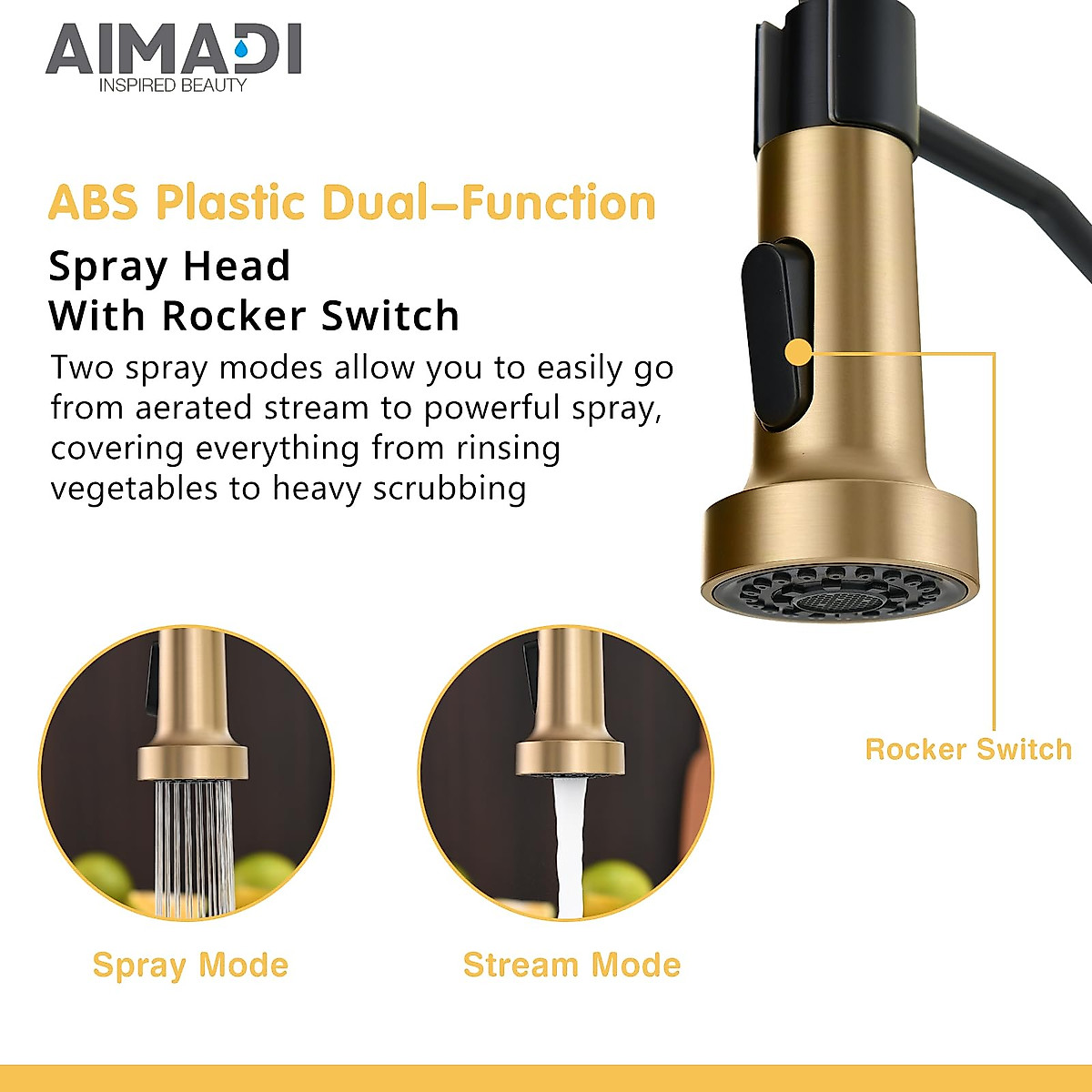 AIMADI Black Faucet Kitchen,Commercial Black Gold Kitchen Faucet Matte Black Modern Single Handle Kitchen Faucet with Pull Down Sprayer for Rv Farmhouse Camper