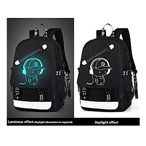 Anime Luminous Backpack Noctilucent School Bags Daypack USB chargeing port Laptop Bag Handbag For Boys Girls Men Women (Music boy 2)