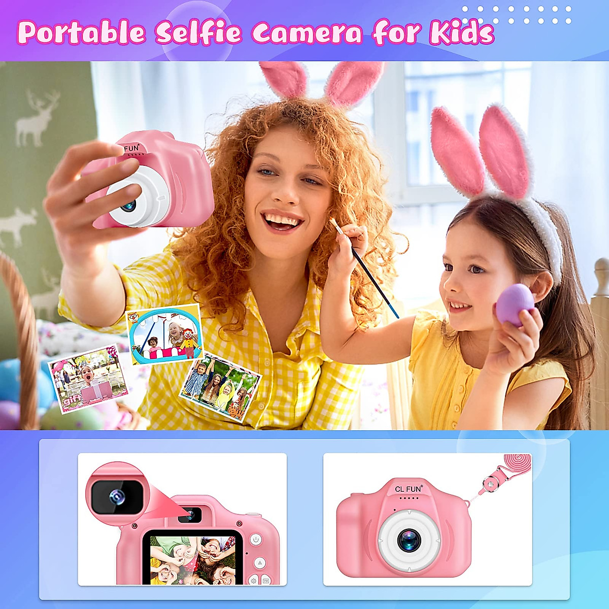 CL FUN Kids' Camera - HD Digital Video Camera for Girls & Boys Age 3-12, Portable Selfie Toy with 32GB Card - Perfect for Christmas & Birthday Gifts (Pink)
