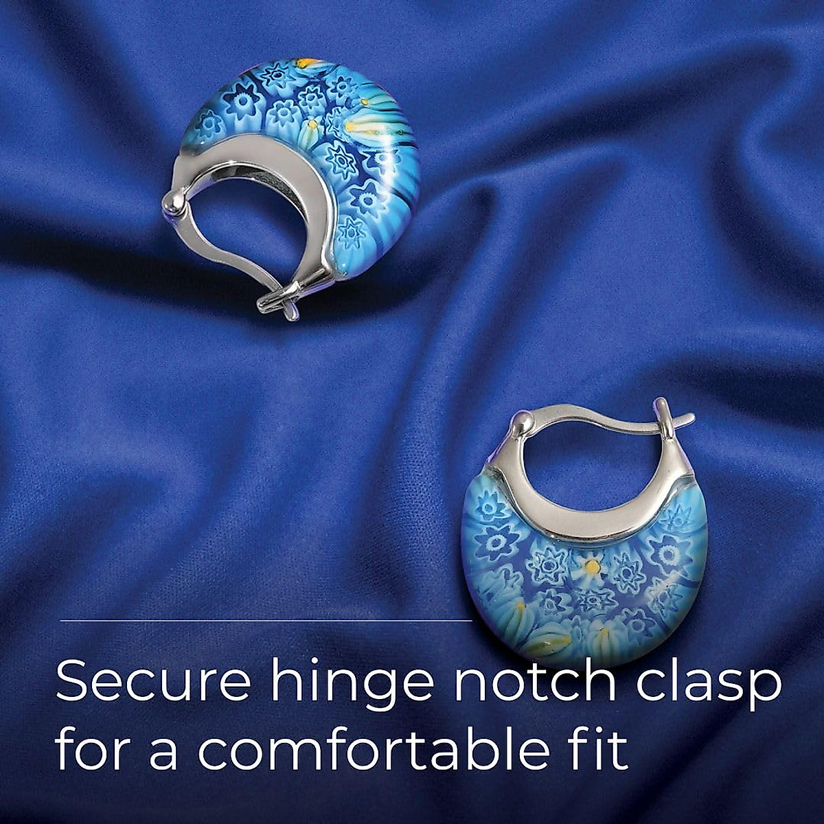 Shop LC Murano Style Millefiori Glass Blue Inside Out Hoop Earrings for Women Basket Style Flower Trendy Fashion Jewelry Stainless Steel Unique Birthday Gifts for Women