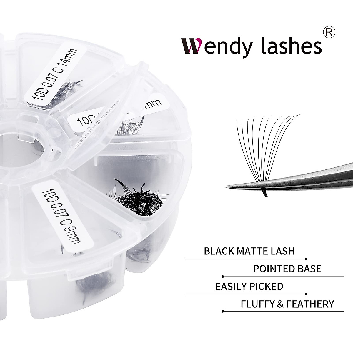 Premade Fans Eyelash Extension 500 Fans Handmade Loose Volume Lashes Mutiple Options 10D Pre-made Fans 0.07mm Thickness C/D Curl 9-16mm/13-20mm Volume Eyelash Extensions by WENDYLASHES