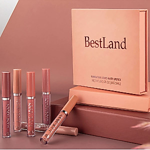 BestLand 6Pcs Matte Liquid Lipstick Makeup Set, Matte liquid Long-Lasting Wear Non-Stick Cup Not Fade Waterproof Lip Gloss (Set C)