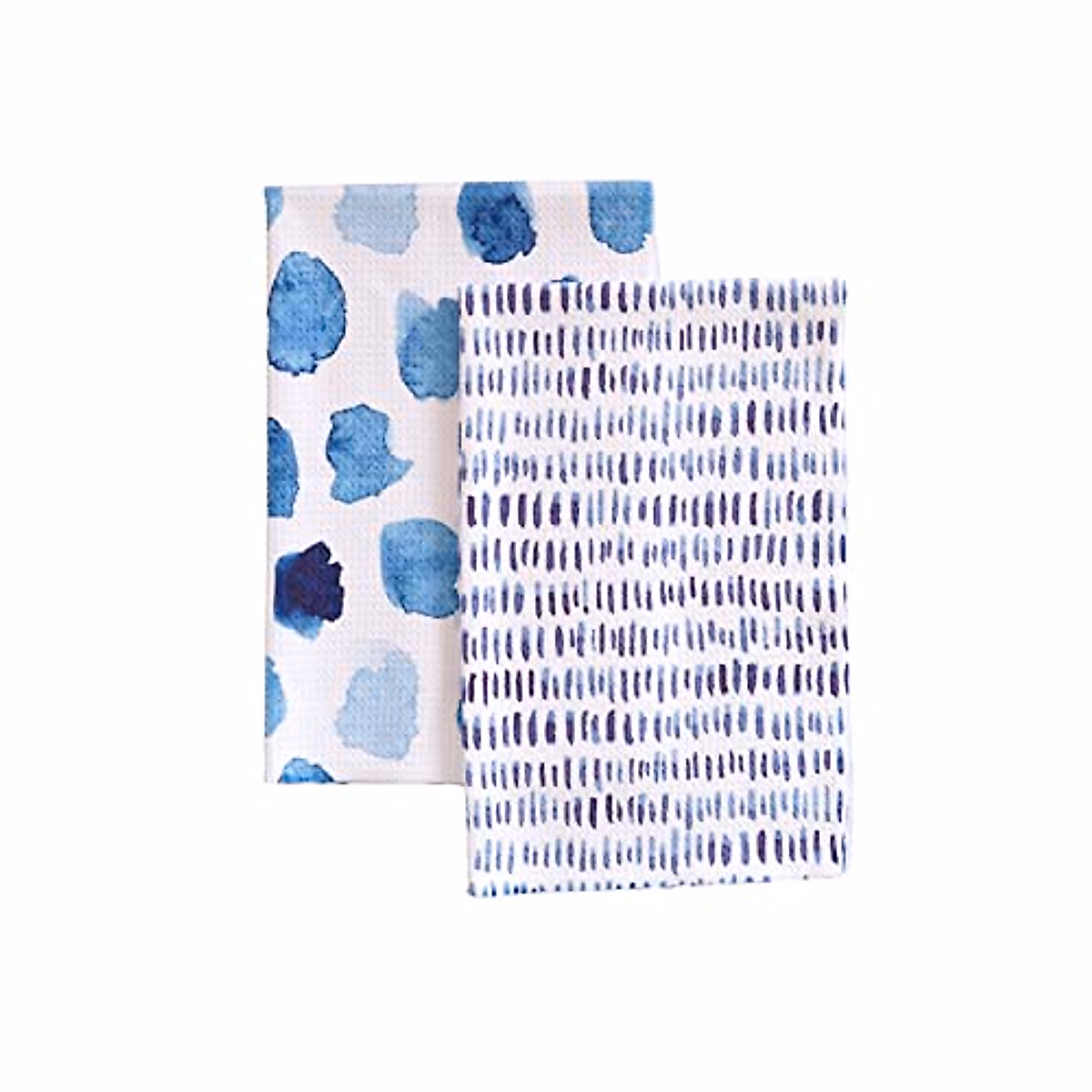 Crae Home Waffle Weave Pattern Microfiber Two Hand Towel Set (Ocean Drops/Blotched)