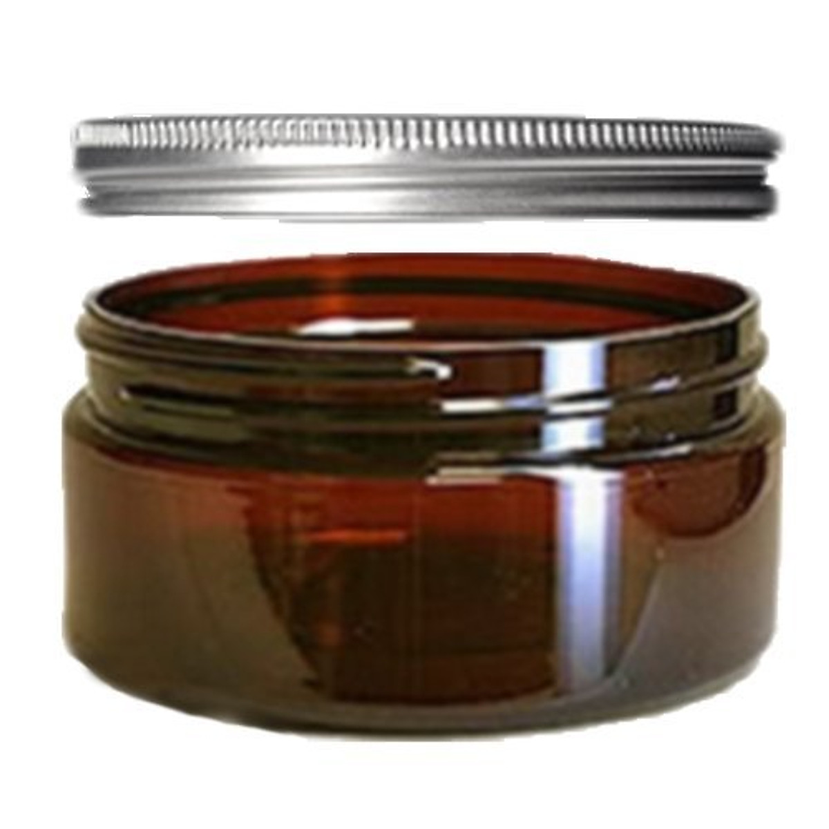 SanDaveVA Amber 8 oz Plastic Jars PET Heavy Wall Low Profile Wide Mouth Jars w/Air Tight and Leak Proof Lined Aluminum Caps 4/pk 8oz and 4 Spatula