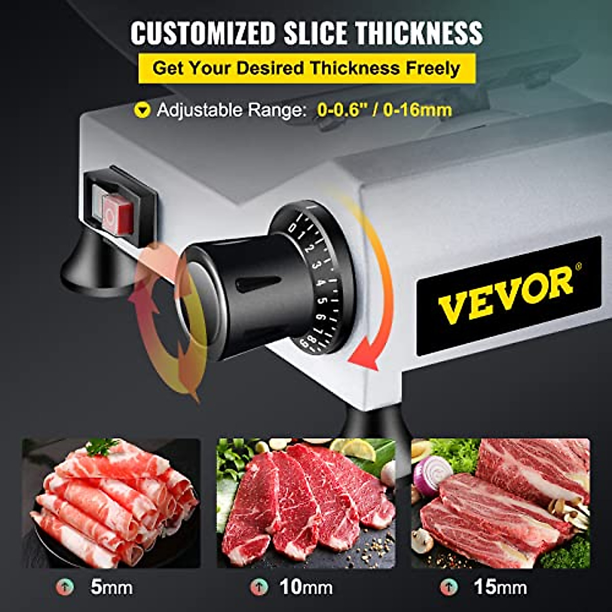 VBENLEM Commercial Meat Slicer,12 inch Electric Meat Slicer Semi-Auto 420W Premium Carbon Steel Blade Adjustable Thickness, Deli Meat Cheese Food Slicer Commercial and for Home use,Sliver