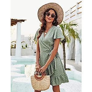 Naggoo Summer Dress for Women Short Wrap Dress Country Dress Sage Green S