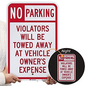SmartSign - T1-1061-EG_12x18 No Parking - Violators Towed Sign By | 12" x 18" 3M Engineer Grade Reflective Aluminum