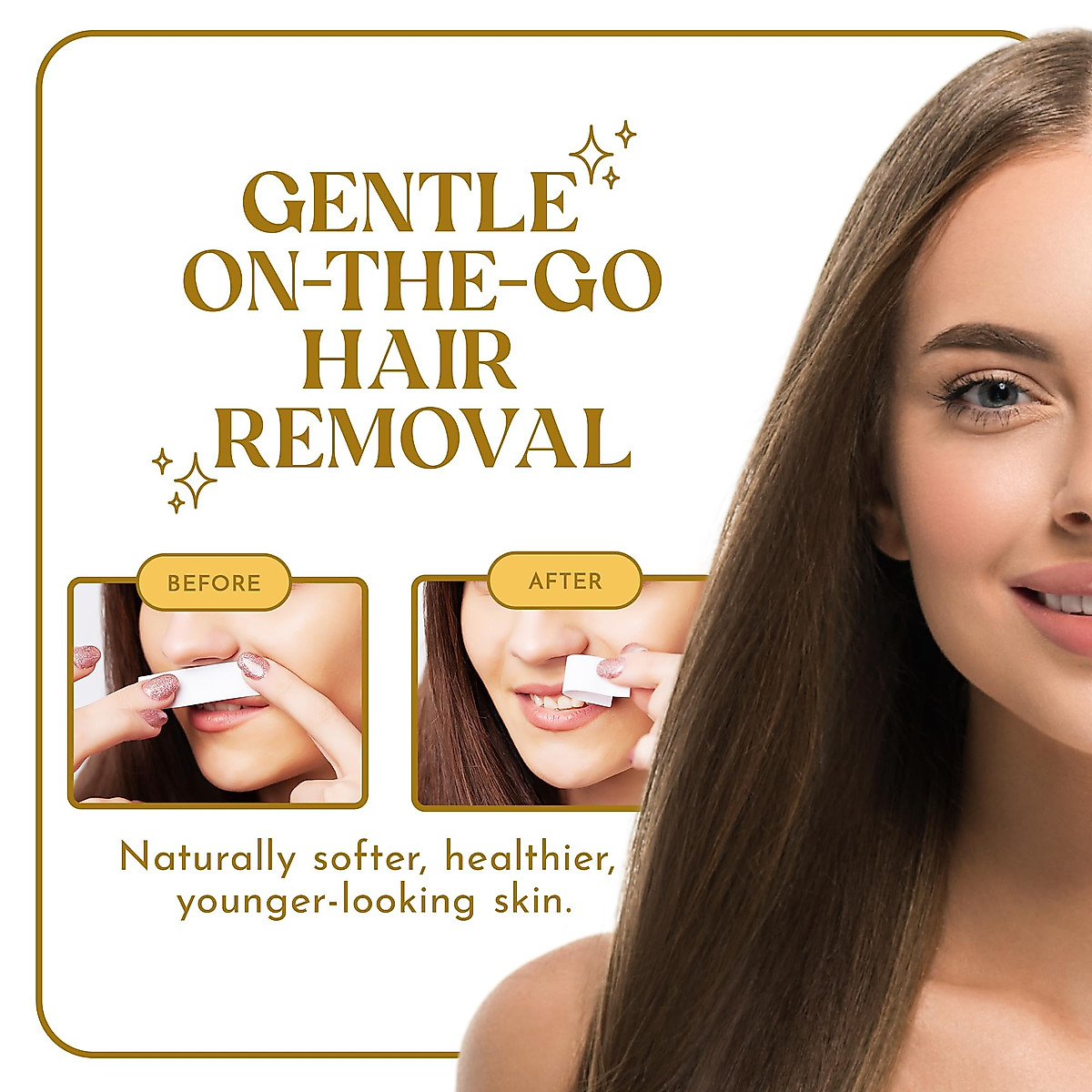 MOOM - Facial Sugaring Wax Travel Kit, Hair Removal for Chin, Eyebrows & Upper Lip - Made with Aloe Vera & Tea Tree Oil - Includes 1.6oz Jar, 6 Reusable Fabric Strips & 2 Wax Applicator Sticks