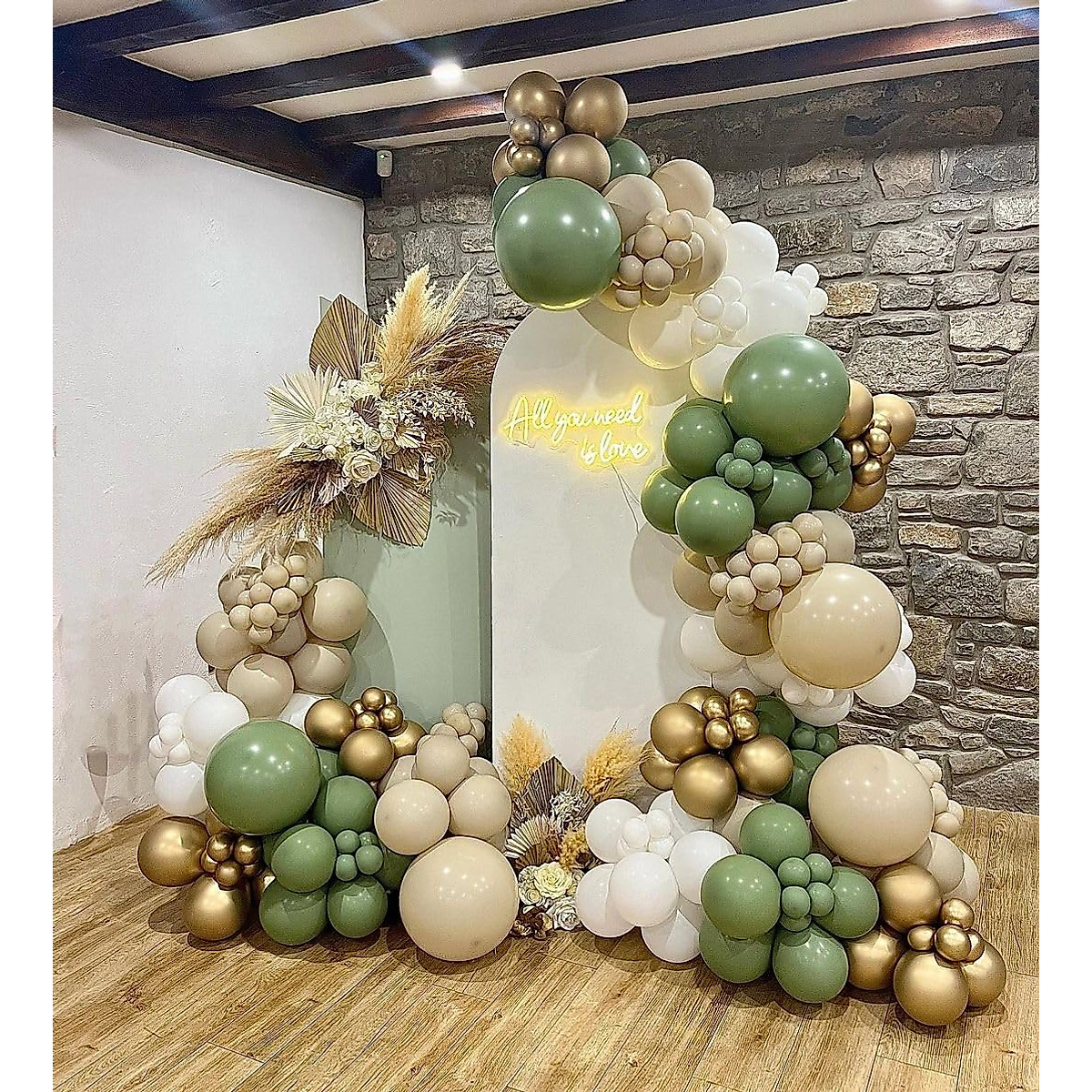Sage Green Balloons Arch Kit-184pcs Sage Green Sand White and Chrome Gold Balloons Garland Kit for Birthday Baby Shower Bridal Shower Jungle Safari Engagement Party Decorations