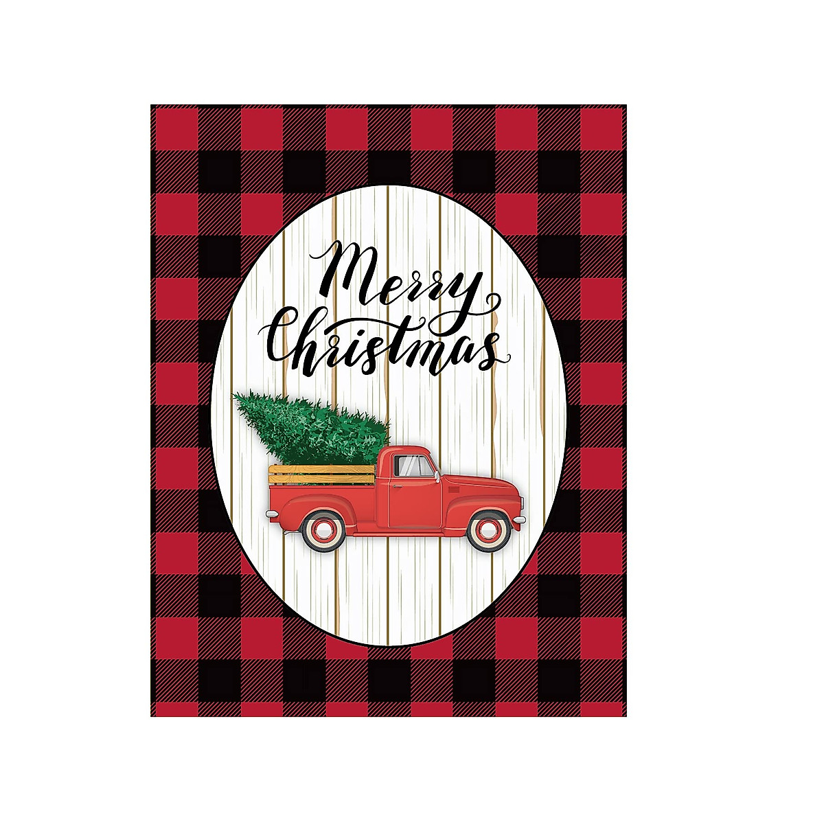 Iconikal Medium Size Christmas Gift Bags, Red Buffalo Plaid with Red Truck, 10-Count Set