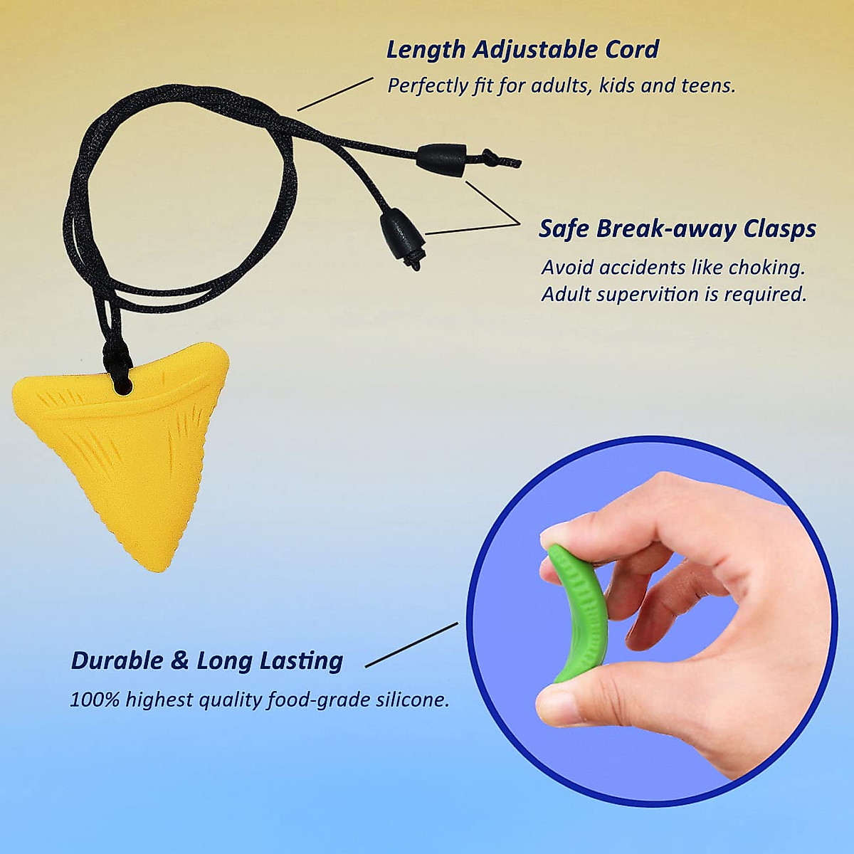 Chew Necklace for Kids Adults, Silicone Chew Toys for Kids Boys Girls with Anxiety Autism ADHD SPD Needs, Autism Sensory Necklaces for Chewing - 5 Pack