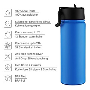 Insulated Water Bottle with Straw Lid, Double Wall Vacuum, Stainless Steel Thermos for Boys and Girls Leak Proof Water Bottle 17OZ