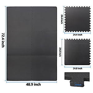 F2C 6 Pieces Puzzle Exercise Mat EVA Foam Interlocking Tiles with 12 End Borders for Gym Home Exercise Workout Floor Protecting Black