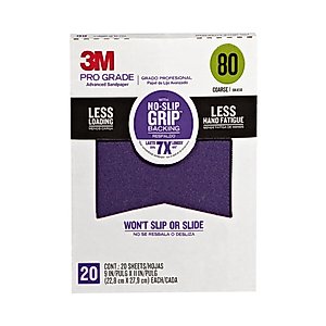 3M Advanced Sandpaper, 20 Sheets, 80 Grit, 3M Pro Grade Precision, Features No-Slip Grip Backing, 9-in x 11-in, For Sanding Wood, Drywall, or Metal, Can be Used on Wet or Dry Surfaces (26080CP-P-G)