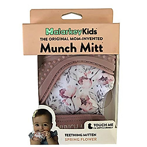Malarkey Kids Munch Mitt 2-Pack | Baby Teething Mitten Protects Hands from Chewing & Saliva, Heals Aching Gums, Promotes Sound & Visual Stimulation for Babies (Spring Flower)