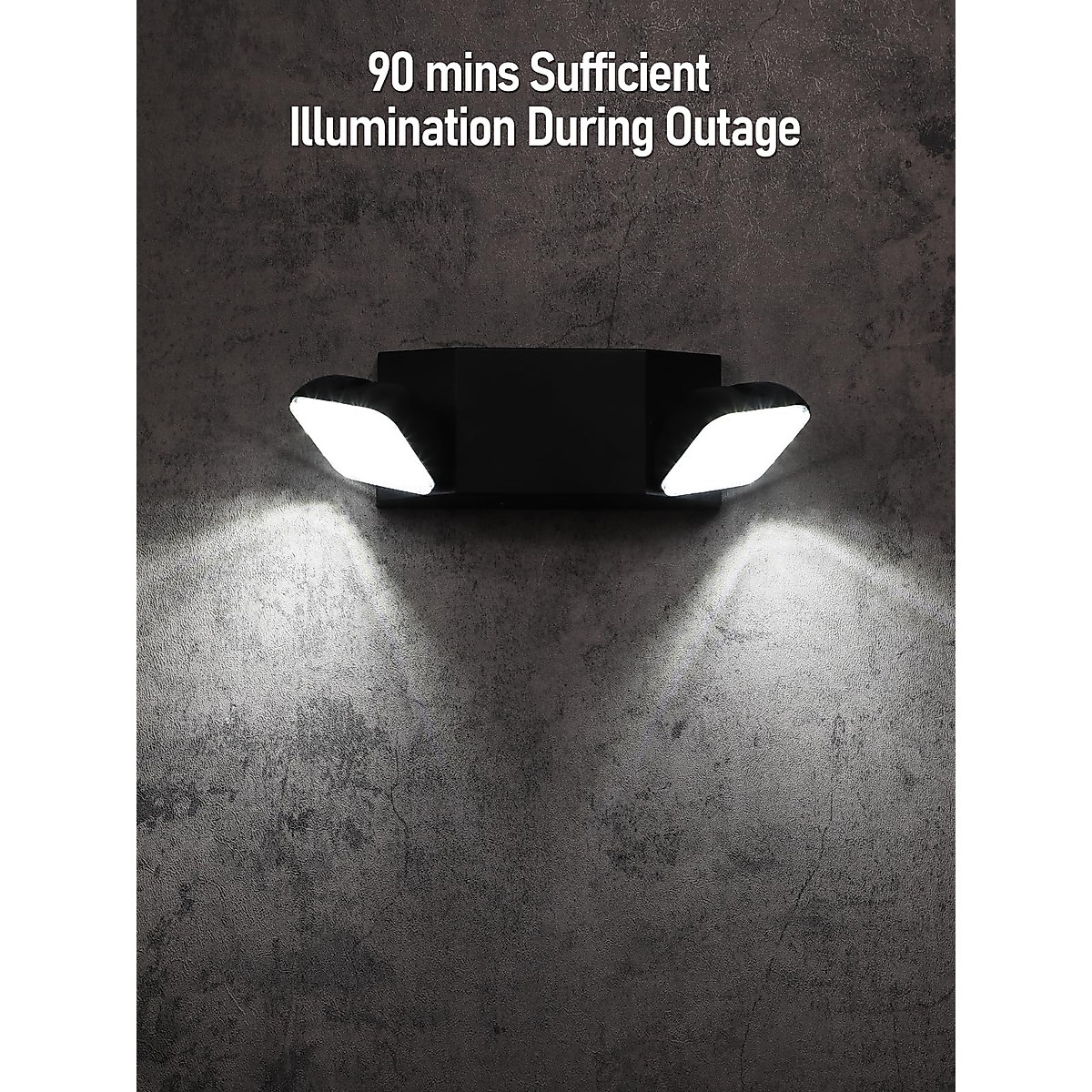 TORCHSTAR LED Emergency Lights, Emergency Lighting with Battery Backup, Dual Heads Adjustable, Lighting Fixtures for Emergency Use, Home Power Failure, UL & FCC Listed, AC 120/277V, Black, Pack of 4