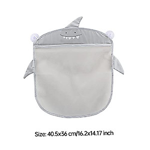Naisicore Bath Toy Storage Net, Cute Shark Shaped Bathtub Toys Organizer with Suction Cups, Mesh Shower Caddy Storage Bags for Bathroom (Gray)