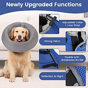 PETTOM Soft Dog Cone Collar, Adjustable Dog Recovery Cone Collar, Reflective Bands Breathable Elizabethan Collar for Large Medium Small Dogs Anti-Bite Anti-Lick Protective Wound (L)