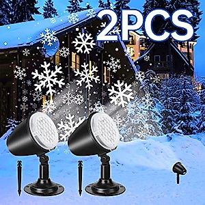 Anoak 2PCS Christmas Projector Lights Outdoor, Waterproof LED Christmas Decorations, Movable Snowflakes LED Light Projector for Christmas themed parties, family birthday parties and garden decoration.