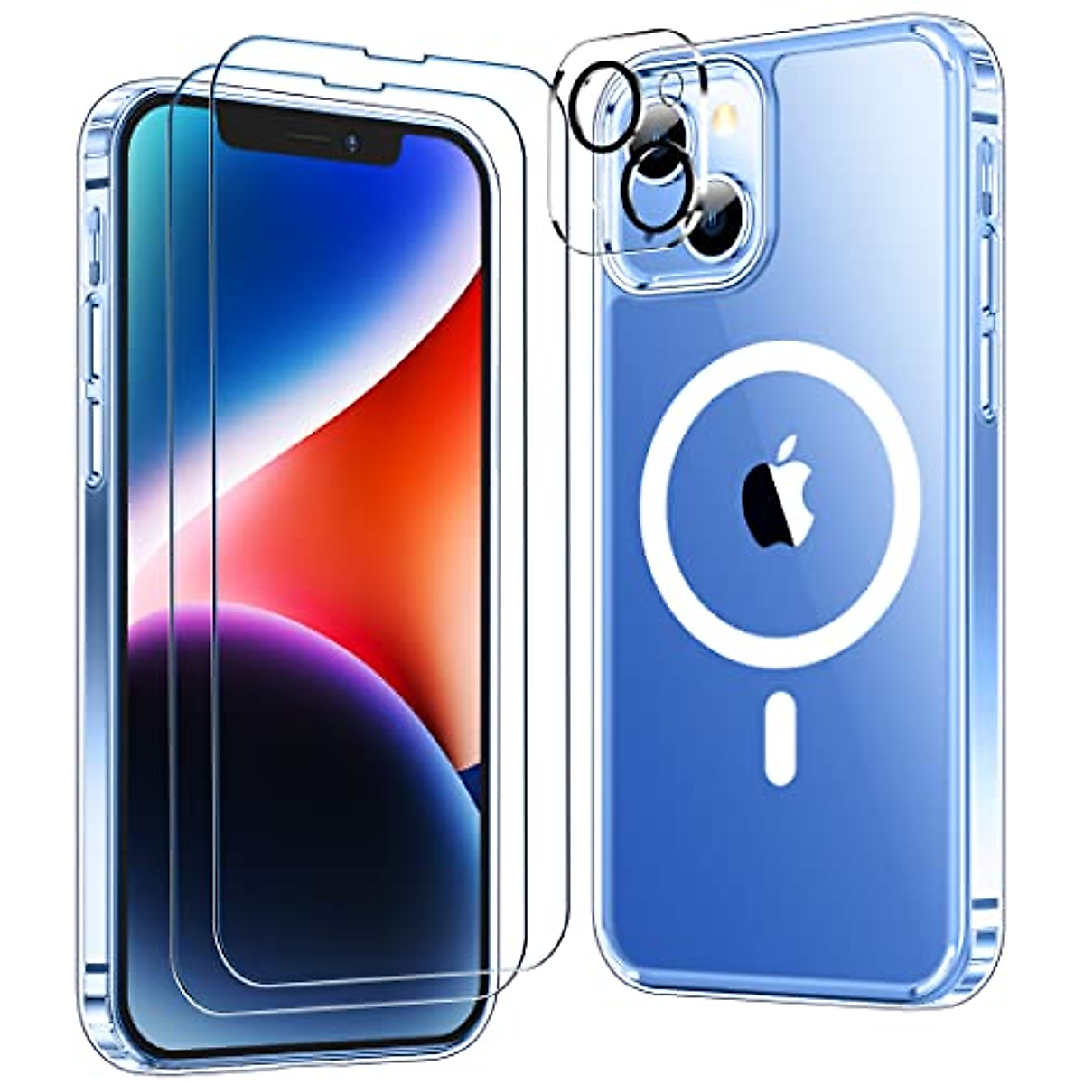 Red2Fire Magnetic for iPhone 15 Plus Case for iPhone 14 Plus Case Clear, [Compatible with Magsafe][2X Glass Screen Protector+Camera Lens Protector][Not Yellowing] Slim Phone Case 6.7 inch - Clear