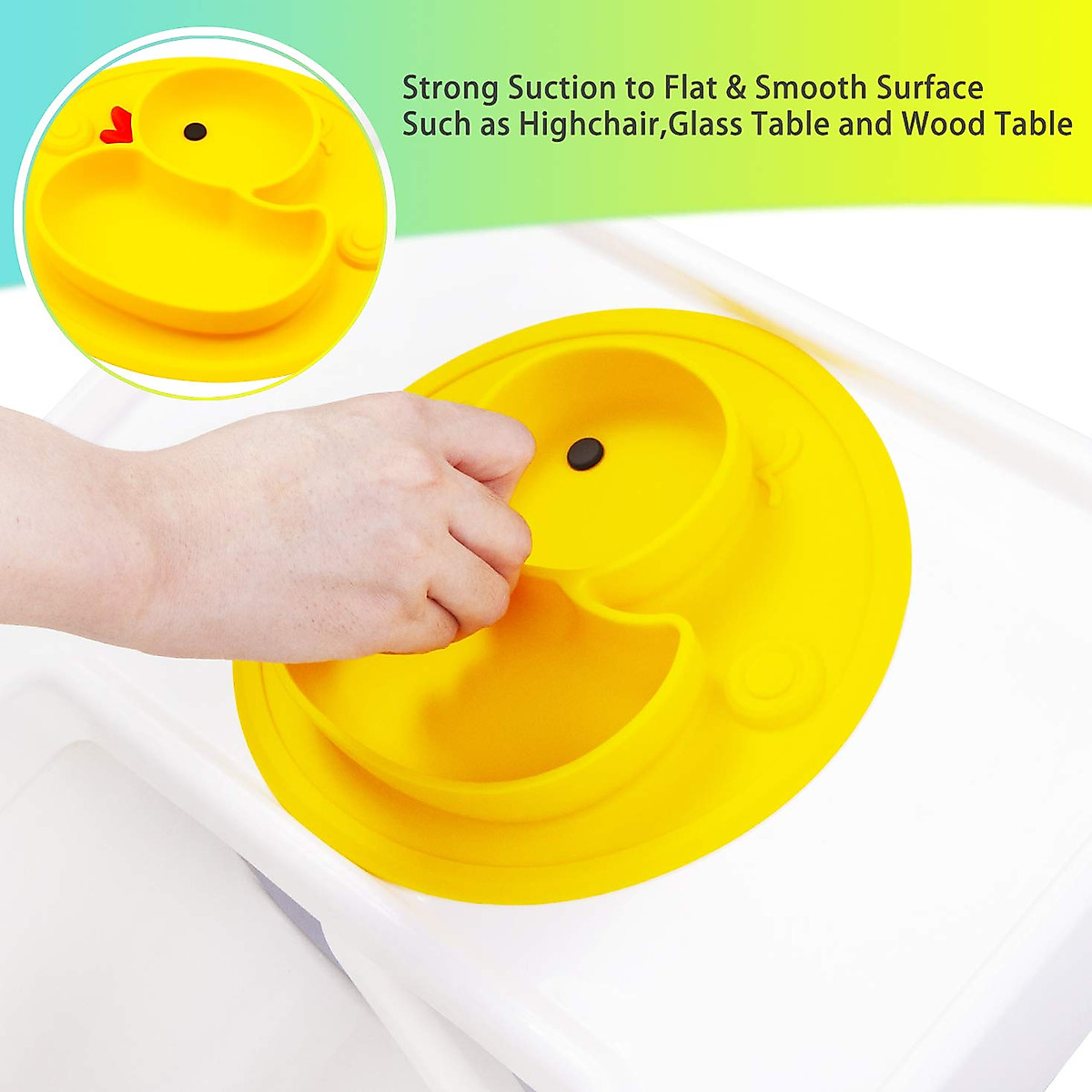 Baby Plate Silicone Toddler Plates Suction Placemat Divided Dishes for Kids and Infants One-Piece Strong Suction, BPA Free, Microwave Dishwasher Safe (Yellow)