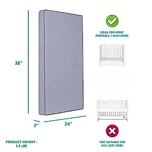 Dream On Me Snuggles Extra Firm Fiber Portable and Mini Crib Mattress in Periwinkle, Greenguard Gold Certified, Soft Breathable Mesh Cover, Lightweight Baby Mattresses for Cribs