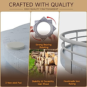 9" Oak Bathroom Vanity Tray Turntable for Perfume Candle, Round Wooden Decorative Tray for Kitchen Sink Countertop Organizer, Bathroom Counter Organizer for Skincare Makeup, Rustic White