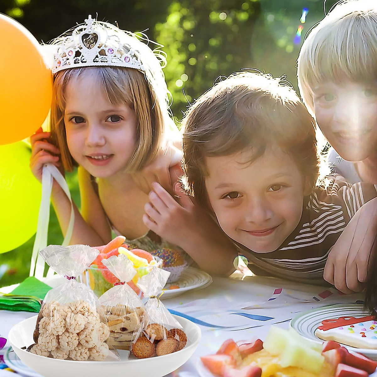 100 Pcs 9 in x 6 in(1.4mil.) Clear Flat Cello Cellophane Treat Bags Good for Bakery, Cookies, Candies ,Dessert with random color Twist Ties!