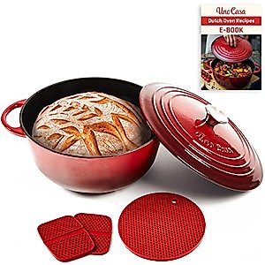 Uno Casa Enameled Cast Iron Dutch Oven - 6 Qt Dutch Oven Pot with Lid, Long-Lasting Enamel Dutch Oven for Bread Baking, Non-Stick Bread Dutch Oven, Enamel Cast Iron Cookware - Red Dutch Oven 6 Quart