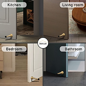 QOGRISUN's Heavy Duty Solid Brass Door Stops,3-1/4-inch Total Length of Decorative Door Stopper Wall Protector with Rubber Bumper Tip - Brushed Brass (4-Pack)