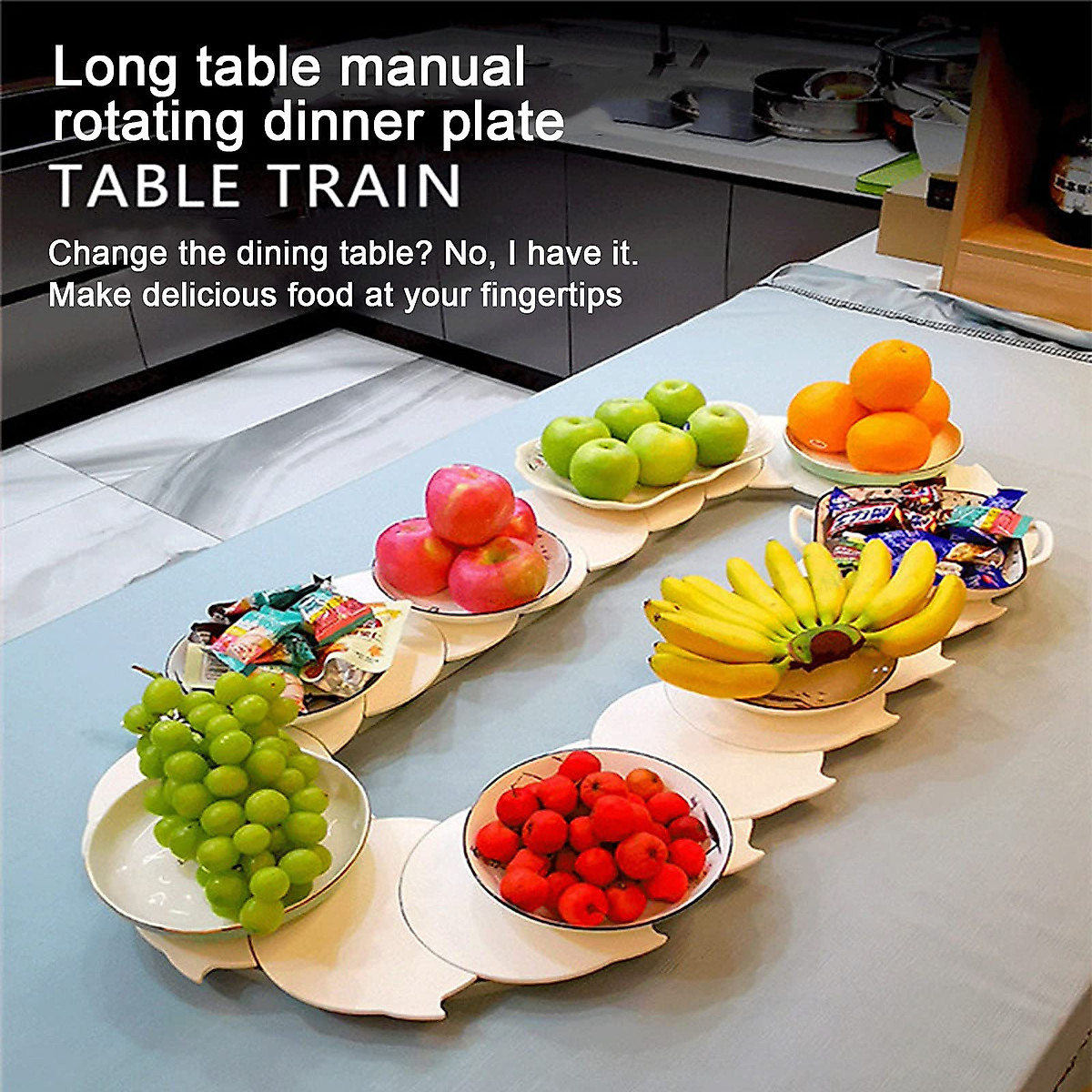 WMQ Household Long Table Rotating Manual Dining Table, Turntable Oval Dining Table, Turntable Adjustable Length Turntable, white