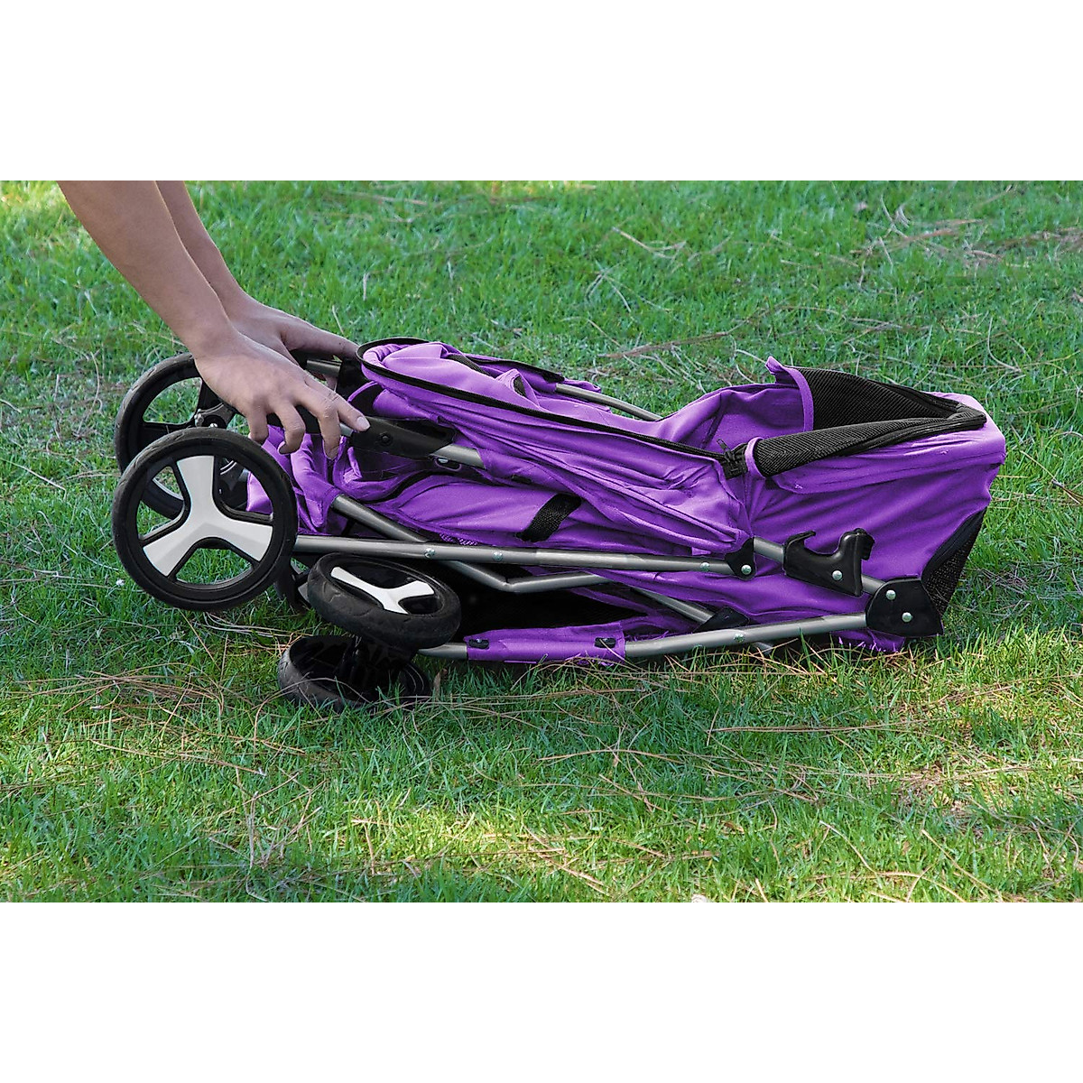 Paws & Pals Pet Stroller Cat/Dog Easy to Walk Folding Travel Carrier Carriage, Lavender Purple