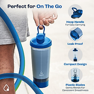 AQUAFIT Electric Protein Shaker Bottle - USB Rechargeable Shaker Bottles 24oz Shaker Bottles for Protein Mixes, Protein Mixer, Gym Accessories, Gadgets for Men (Blue)