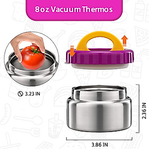 MAISON HUIS 8oz Soup Thermo Wide Mouth Vacuum Insulated Thermo Food Jar, Leak Proof Stainless Steel Food Thermo for Hot&Cold Food Kids Food Lunch Soup Container for School Travel(Purple)