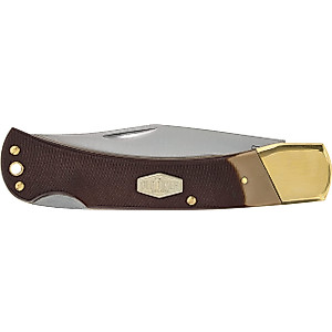 Old Timer 6OT Golden Bear Traditional Lockback Pocket Knife with 3.9in High Carbon Stainless Steel Clip Point Blade, Sawcut Handle, and Lanyard Hole for Hunting, Whittling, Camping, EDC, and Outdoors