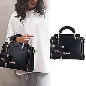 Qiayime Women Fashion Handbag Purses Luxury Designer Crossbody PU Leather Satchel Shoulder Messenger Bags Tote Cat Purse (black)