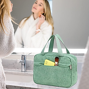 Makeup Bag for Women Girls Cute Corduroy Travel Cosmetic Tote Large Make Up Organizer Toiletry Bags Zipper Pouch Purse