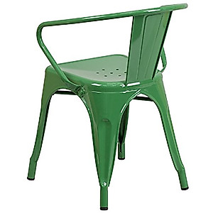 Flash Furniture Commercial Grade Green Metal Indoor-Outdoor Chair with Arms