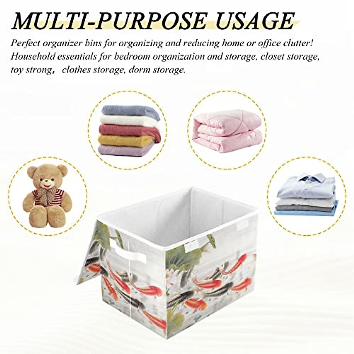RunningBear Asian Ink Fish Large Storage Bins with Lid Collapsible Storage Bin Closet Storage Bins Foldable Storage Bins for Living Room Car