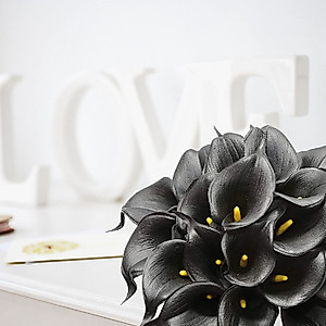 Mom Gifts 22pcs Calla Lily Artificial Flowers Vibrant and Durable Black Calla Lily Gift for Mom Latex Real Touch Calla Lily Faux Flowers Black Fake Flower Arrangement 13.4" for Home Wedding Decor