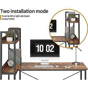 CubiCubi Computer Corner Desk with Storage Shelves, 47 Inch Small L Shaped Computer Desk, Home Office Writing Desk with 2 Hooks, Brown