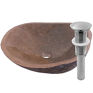 Novatto (NOVB0) Terra Cobblestone Natural Stone Vessel Sink and Brushed Nickel Drain (NOSV-TCBN)