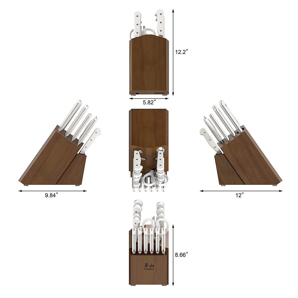Cangshan Adams Series 1027273 German Steel Forged 15-Piece Knife Block Set, White