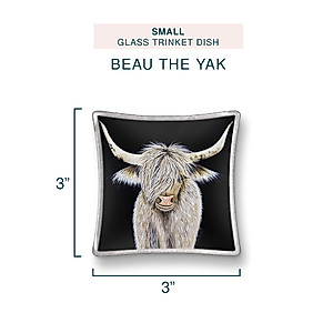 Small Glass Trinket Dish by Studio Oh! - Beau The Yak - 3" x 3" - Dish Tray with Unique Full-Color Artwork - Holds Jewelry, Change, Paperclips & Trinkets