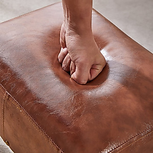 PU Leather Upholstered Rectangular Footstool with Solid Wood Legs, High Resilience Foam, Strong Load Capacity, Living Room, Bedroom, Rest Seat, Sofa, Dining Room high Capacity
