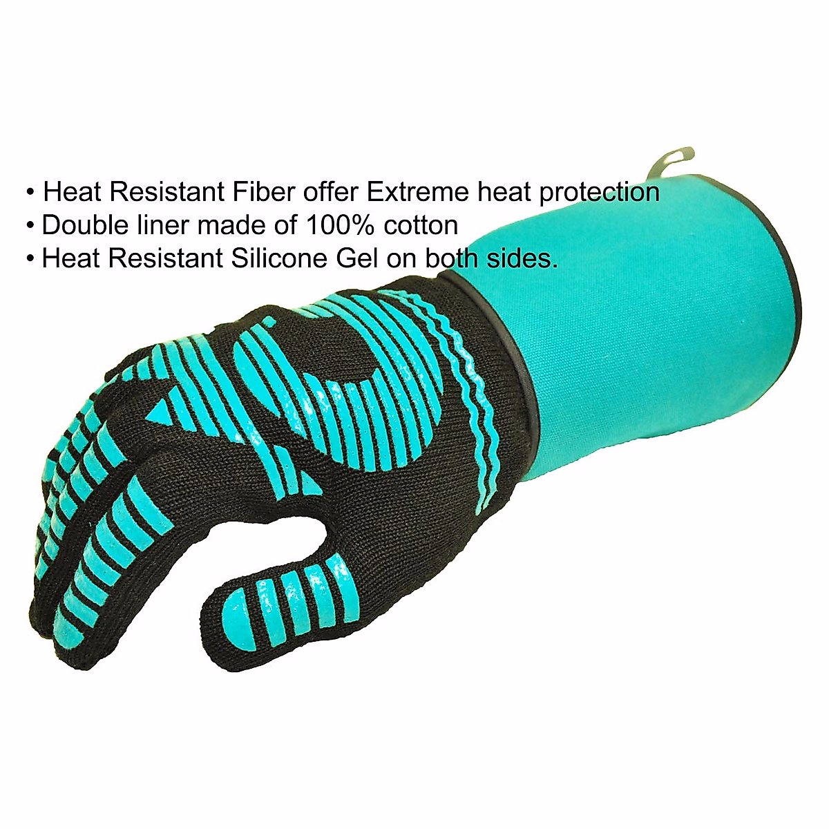 G & F 1685 1 Piece Heat Resistant BBQ Grilling Cooking Glove Mitt with Easy Slip on and off cuff, extra long and wide