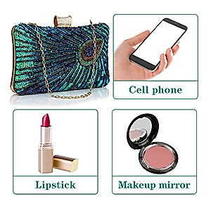 Peacock Clutch Purse Beaded Sequin Evening Bags Clutch Handbag for Party Wedding Proms Cocktail,7.9 * 4.7 * 2.4 in
