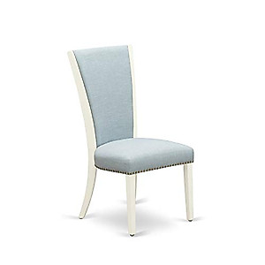 East West Furniture VAVE9-LWH-15 Vancouver 9 Piece Set Includes an Oval Dinner Table with Butterfly Leaf and 8 Baby Blue Fabric Parson Dining Chairs, 40x76 Inch, Linen White
